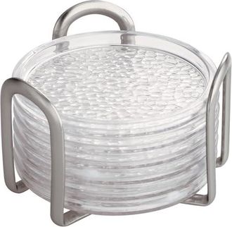 InterDesign iDesign sous verre &eacute;l&eacute;gant en lot, dessous de verre pratique en plastique et acier, sous bock en lot de 6 avec rangement, transparent et argent&eacute;