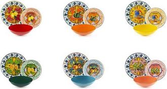 Excelsa Bari Vecchia Service de vaisselle 18 pièces, porcelaine et Stoneware, décoration multicolore, 6 personnes