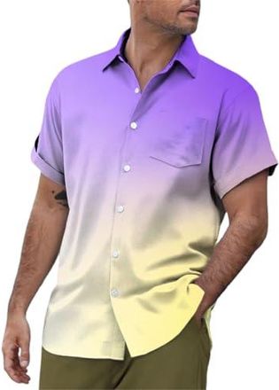Generic Chemise d&eacute;t&eacute; &agrave; manches courtes pour homme avec poche boutonn&eacute;e - Couleur d&eacute;grad&eacute;e - Coupe d&eacute;contract&eacute;e - Sans plis - Chemisier formel tendance pour le