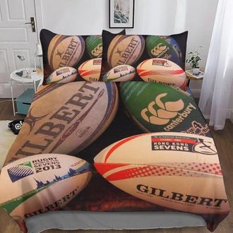 Generic Housse de Couette 140x200 Ballon de Rugby Parure de Lit 1 Personnes Sports 3 Pi&egrave;ces en Microfibre Douce Impression 3D avec 2 Taies Oreiller 65x65 cm c