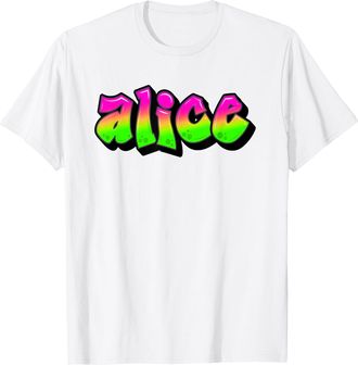 BDAZ Alice Graffiti Personalisierter Name Gr&uuml;n Rosa Frauen M&auml;dchen T-Shirt