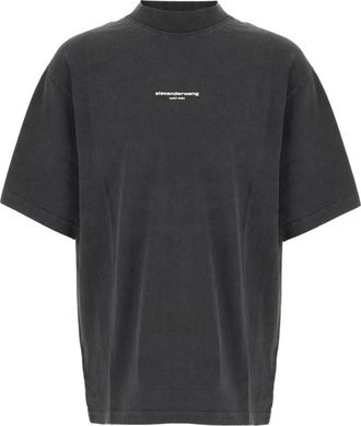 Alexander Wang Homme, Tops, Noir, Taille: 2XS Tee Manches Courtes Imprim&eacute; Logo