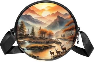 Generic Petit sac &agrave; bandouli&egrave;re Circle pour femme, petit sac &agrave; bandouli&egrave;re avec fermeture &eacute;clair, bretelles r&eacute;glables, sac &agrave; main rond d&eacute;contract&eacute; pour femmes