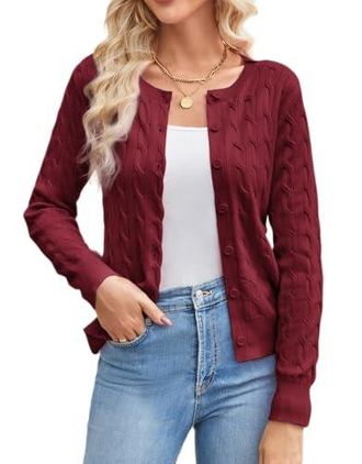 Grace Karin Femme Cardigan Tricot&eacute; &agrave; C&acirc;ble Manches Longues Col Rond Boutonn&eacute; Confortable &Eacute;lasticit&eacute; &Eacute;lev&eacute;e Viscose Polyester