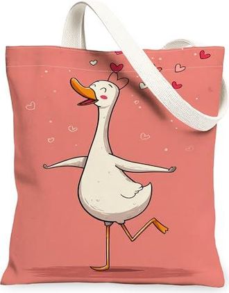 Generic Sacs fourre-tout en toile de canard mignon, motif animal ludique, sacs d&eacute;picerie r&eacute;utilisables, l&eacute;gers et lavables en toile pour Sh, p&ecirc;che, 13x15 Inch