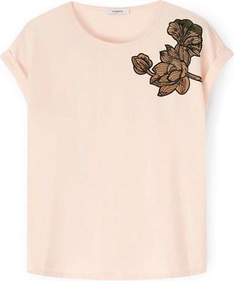 Motivi Femme, Tops, Rose, Taille: 40 FR T-shirt avec fleur brod&eacute;e