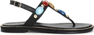 Cafènoir Sandales Tongs En Cuir Ornées De Pierres, Pour Femme, Couleur Noir, Taille 37