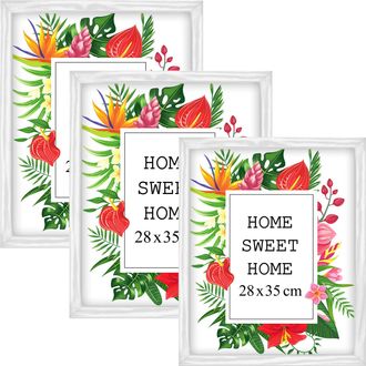 MG Design Set aus 3 Wei&szlig; Bilderrahmen 28 x 35 cm - Aus echtem Holz mit Acrylglas, zum Aufh&auml;ngen & Aufstellen, f&uuml;r Fotos, Poster & Puzzle