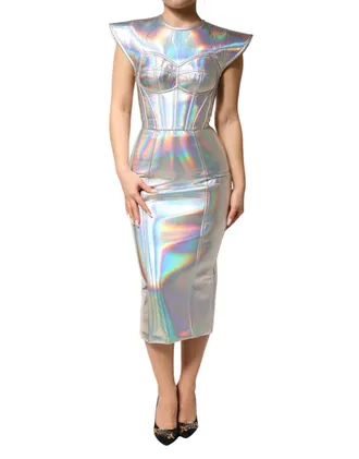 Dolce & Gabbana Womens Silver Iridescent Bodycon Sheath Midi Dress