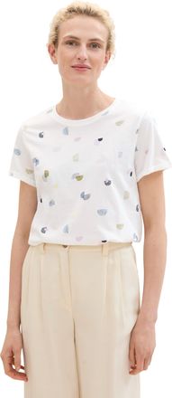 Tom Tailor Damen Basik T-Shirt mit Print, 29338 - Offwhite Colorful Design, XXS