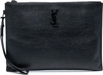 Saint Laurent Clutches - Croc Embossed Leather Monogram Zip Pouch - Gr. unisize - in Schwarz - f&uuml;r Damen