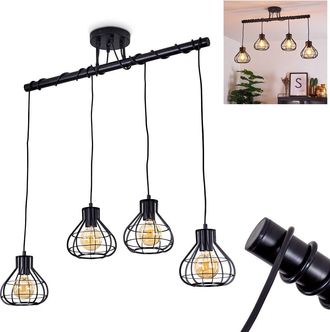 HOFSTEIN Pendelleuchte Gainesville, verstellbare Retro Zimmerlampe, Hängeleuchte aus Metall in schwarz, Leuchtenköpfe individuell einstellbar, 4 x E27, Höhe ma