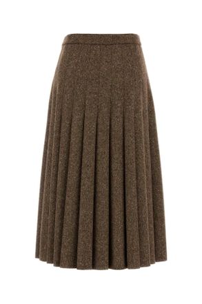 Brunello Cucinelli Pleated Wool Skirt - Brown