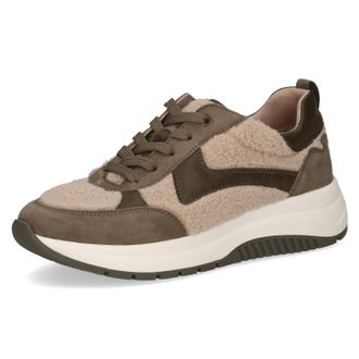 Caprice Caprice Damen Sneaker flach mit Teddy-Futter Plateau, Grün (Khaki/Fur), 40 EU