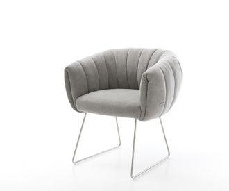 DELIFE Esszimmerstuhl Jada-Flex Strukturstoff Soft Grau Kufengestell Edelstahl Taschenfederkern, Esszimmerst&uuml;hle