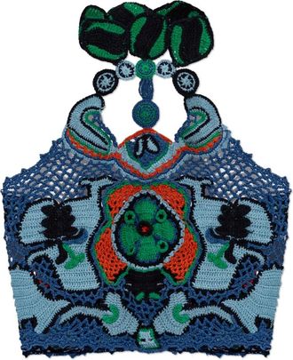 Etro Femme, Tops, Multicolore, Taille: 38 FR Top court en coton avec motif floral &agrave; effet crochet