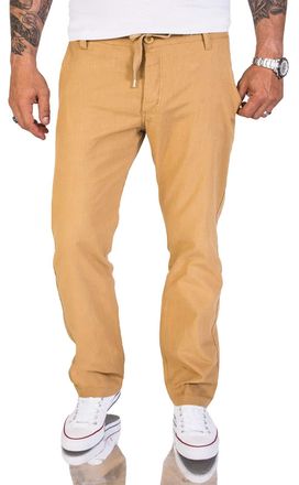 Rock Creek Herren Leinen-Optik Hose Stoffhose Sommerhose Regular Fit Chino Hosen M&auml;nner Hose Gummizug Herrenhosen Lang Strandhose RC-2152 Camel W34 L34