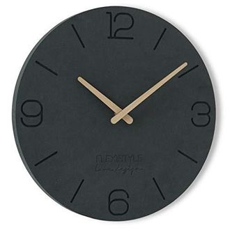 FlexiStyle Wanduhr Modern ohne tickger&auml;usche ECO 30cm, holzoptik, Wohnzimmer, Schlafzimmer, Quarz k&uuml;che in Europa hergestellt (Schwarz 3)
