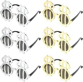 BESPORTBLE Lot de 6 Lunettes de Soleil Fantaisie pour F&ecirc;te Adulte Symboles Dor&eacute; et Argent&eacute; Plastique L&eacute;ger Taille Unique Accessoires Photo Carnaval D&eacute;guisement e