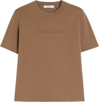 Max Mara Femme, Tops, Brun, Taille: 40 FR T-shirt en coton avec logo brod&eacute;