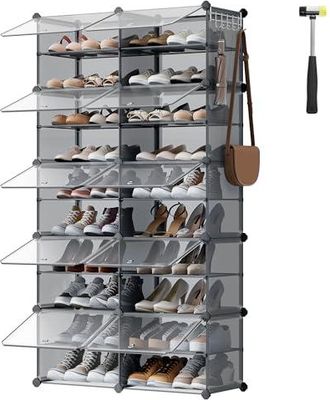 Songmics Schuhregal, Schuhschrank, f&uuml;r Garderobe und Eingangsbereich, anpassbar, 10 F&auml;cher, f&uuml;r bis zu 40 Paar Schuhe, schiefergrau-transparent LPC035G01