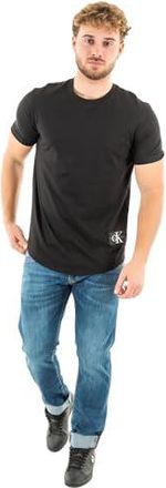 Calvin Klein T-Shirt Manches Courtes Homme Badge Turn Up Sleeve Col Ras-du-Cou, Noir (CK Black), XS