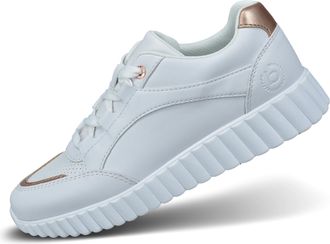 Bugatti Damen-Sneaker mit Goldakzenten, perforiertem Design, federleichten Eva-Sohlen und stoßdämpfender Polsterung, weiß/Metallics, 42 EU