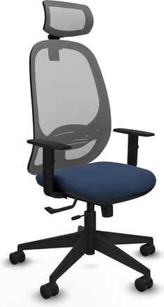 Piqueras y Crespo Computerstuhl zylindrisch blau mit 1D-Armlehnen, h&ouml;henverstellbarer Lendenwirbelst&uuml;tze und h&ouml;henverstellbarem Kopfteil und Neigungsverstellung. Ausges