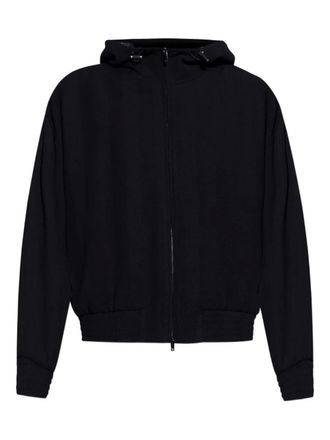 Emporio Armani veste zipp&eacute;e en laine &agrave; capuche - Noir