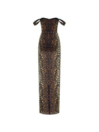 Alex Perry Womens Column Dress Brown Leopard-Print Mesh Nylon