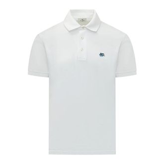 Etro Homme, Tops, Blanc, Taille: XL Polo en Piqu&eacute; de Coton avec Broderie Pegaso