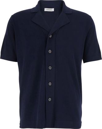 KANGRA Homme, Chemises, Bleu, Taille: XL Notched Revers Collar Short-sleeve Shirt