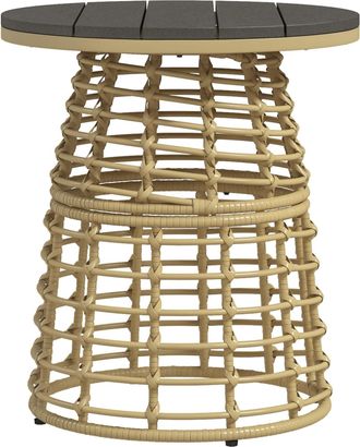 OUTSUNNY Garten-Couchtisch, runder Outdoor-Beistelltisch aus Harz in Rattan-Optik Metall und Kompositplatte, Abm. &Oslash;45 x 50H cm