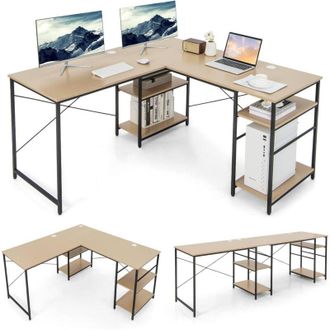Costway Costway - Schreibtisch L-Form, reversibler Eckschreibtisch mit 4 Ablagen, Ecktisch mit 3 Kabell&ouml;chern, Gaming Computertisch B&uuml;rotisch f&uuml;r Home