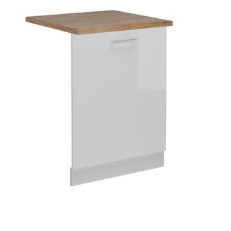 Vicco Geschirrspülblende R-Line, Geschirrspüler Fronttür, Weiß Hochglanz, 60 cm, AP Eiche