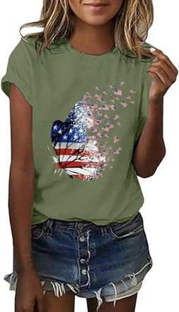Generic T-shirt graphique pour femme 4 juillet Motif drapeau américain Chemisiers patriotiques Haut dété tendance basique, Ag., Taille M