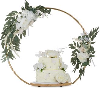 Nuptio Tortenständer Tortenboden Hochzeit: 36cm Cupcake Ständer Verkaufsständer Cake Stand Gold Metallbügel Kuchenständer Holz Podest Pedestal Rund Weihnacht