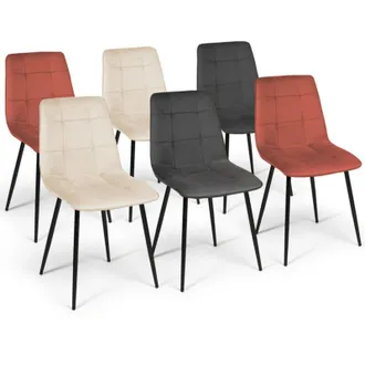 IDMarket Idmarket - Lot de 6 chaises en velours - Couleurs terracotta, gris fonc&eacute;, beige - Dossier 45 cm - Pieds en m&eacute;tal noir - Dimensions 46x55x88 cm