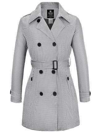 Wantdo Damen Fr&uuml;hling Jacke Winddichte Cabanjacke mit Schulterkn&ouml;pfen Schulterklappen Slim Fit Lange Jacken Verstellbare G&uuml;rtel Mantel Schwarz-wei&szlig; XL