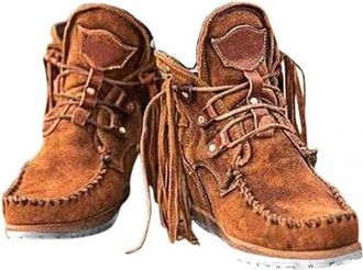 Generic Bottines boh&egrave;me pour femme - Vintage - En daim - Lacets - Large largeur - Bout rond - Talon &eacute;pais - Chaussures de plage r&eacute;tro &agrave; enfiler - L&eacute;g&egrave;res et c