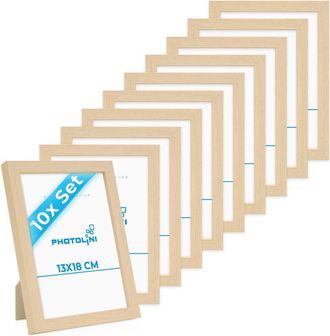 Photolini Bilderrahmen 13x18 Set Natur, 10x Bilderrahmen 13x18 Holz MDF, Fotorahmen 13 x 18 mit Acrylglas, Bilder Rahmen 13 x18 Aufhängen & Aufstellen, Picture 