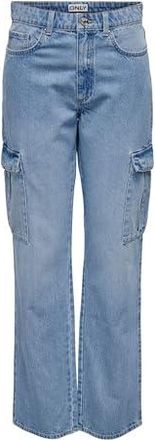 Only ONLRILEY HW STR Cargo DNM PIM875 Noos Pantalon, Light Blue Denim, 27 W/32 L Femme