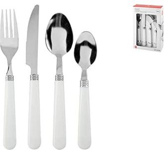 hOme Home 756467 Besteckset 24-teilig, Edelstahl, weißer Griff, Stahl Kunststoff