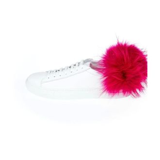 Mr & Mrs Italy Femme, Chaussures, Blanc, Taille: 37 EU Baskets &agrave; Pompon en Fourrure - Talon Contrastant