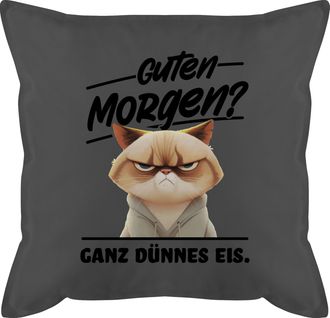 Shirtracer Kissen 50x50 - Statement - Guten Morgen Ganz d&uuml;nnes Eis Katzenmotiv I Lustiges Guten Morgen Geschenk Katzenliebhaber I Morgenmuffel Geschenk Spruch gr