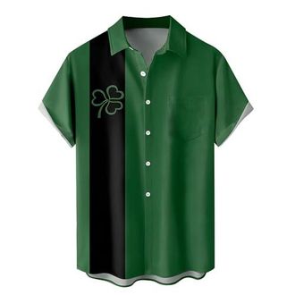 Generic Chemise hawa&iuml;enne &agrave; manches courtes pour homme - Chemise de la Saint Patrick - Tr&egrave;fle - Irlande - Manches courtes - Chemise de plage d&eacute;contract&eacute;e - Co