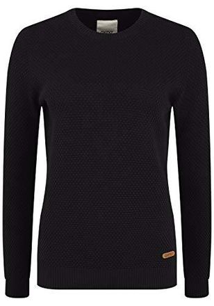 Oxmo OXSarah Femme Pull en Maille Fine Pull &agrave; col Rond Poignets c&ocirc;tel&eacute;s 100% Coton Regular Fit, Taille:2XL, Couleur:Black (799000)