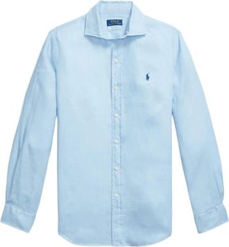 Polo Ralph Lauren Homme, Chemises, Bleu, Taille: 2XL Chemise polo en lin bleu &agrave; boutons