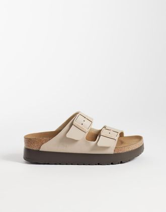 Birkenstock Arizona - Birko-Flor Flex Platform - Sandalen in der Farbe Sandcastle mit Plateausohle-Neutral