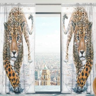 Mnsruu yibaihe Fenster Vorh&auml;nge, Gardinen Platten Fenster Behandlung Set Voile Drapes T&uuml;ll Vorh&auml;nge afrikanischem Tier Leopard 2 Eins&auml;tze f&uuml;r Wohnzimmer Schl